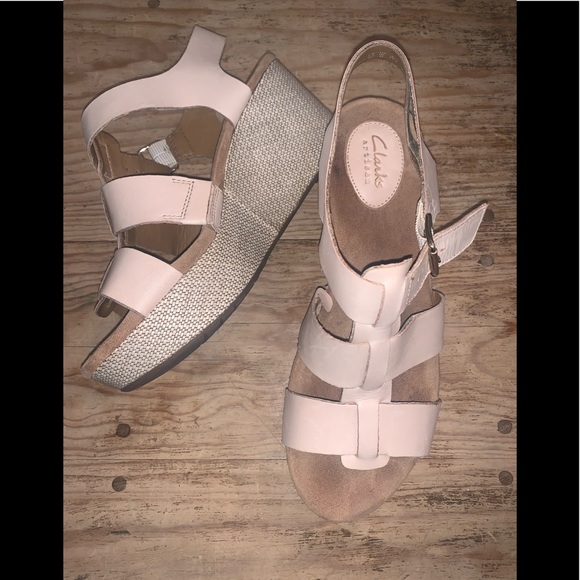 Clarks | Shoes | Clarks Artisan Cream Tan Leather Wedge Platform ...